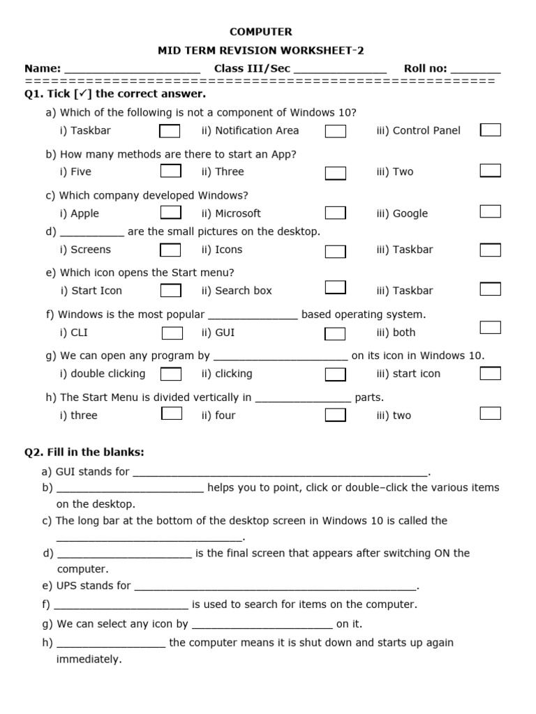 C3 - Mid Term - Computer Revision Worsheet 2 | PDF | Ibm Pc Compatibles ...