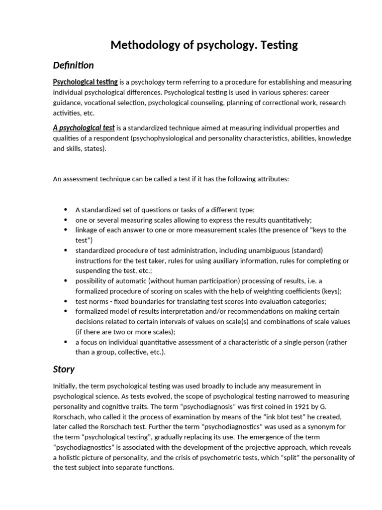 Psychology Method Testing | PDF | Psychological Testing | Psychology