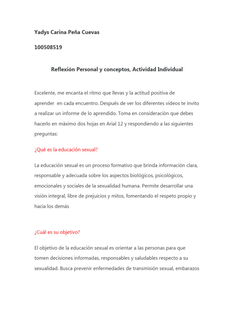 Reflexión Personal y Conceptos, Actividad Individual | PDF | Educación ...