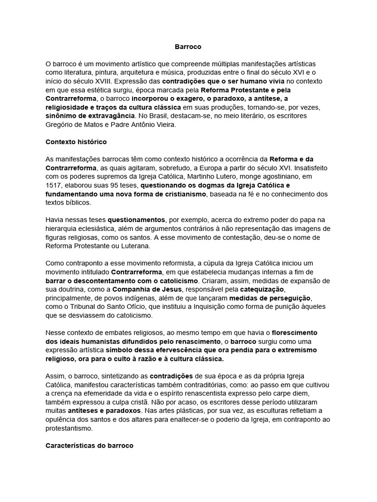 Barroco: Arte e Contexto Histórico | PDF | Barroco | Contrarreforma