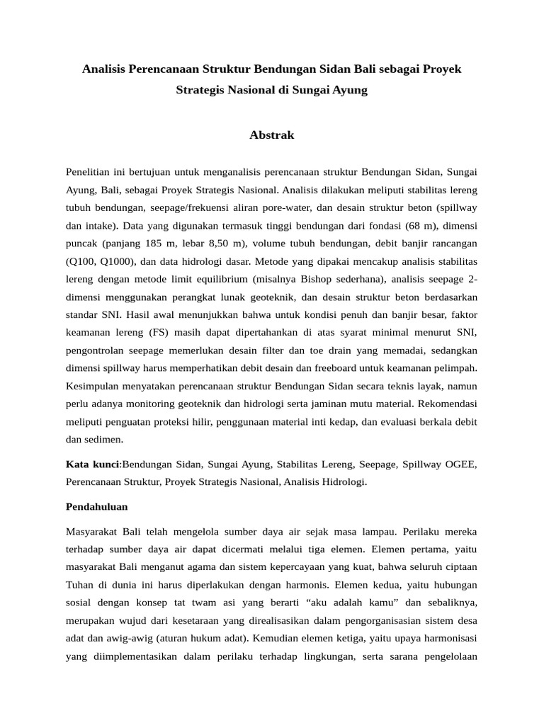 Analisis Struktur Bendungan Sidan Bali | PDF