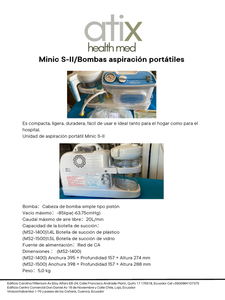 Bomba de Succión Portátil Minic S-II | PDF