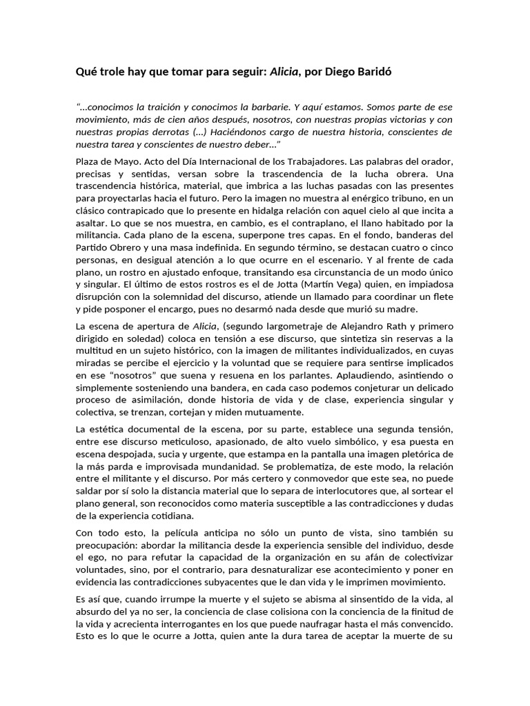 Crítica - Alicia de Alejandro Rath | PDF
