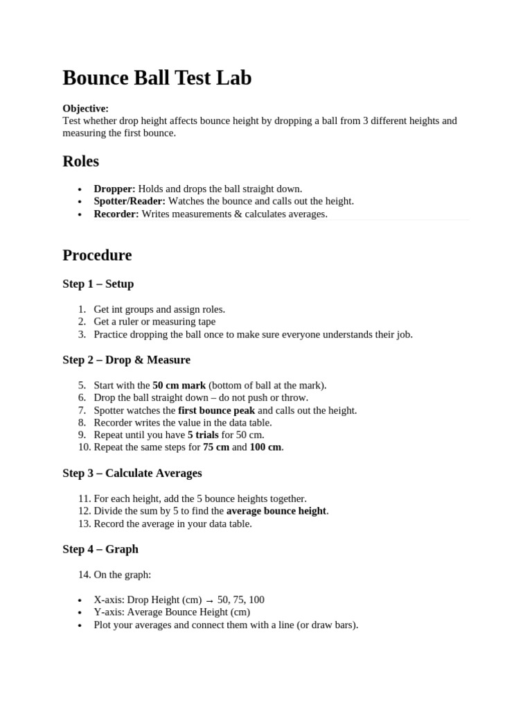 Bounce Ball Test Lab Handout | PDF