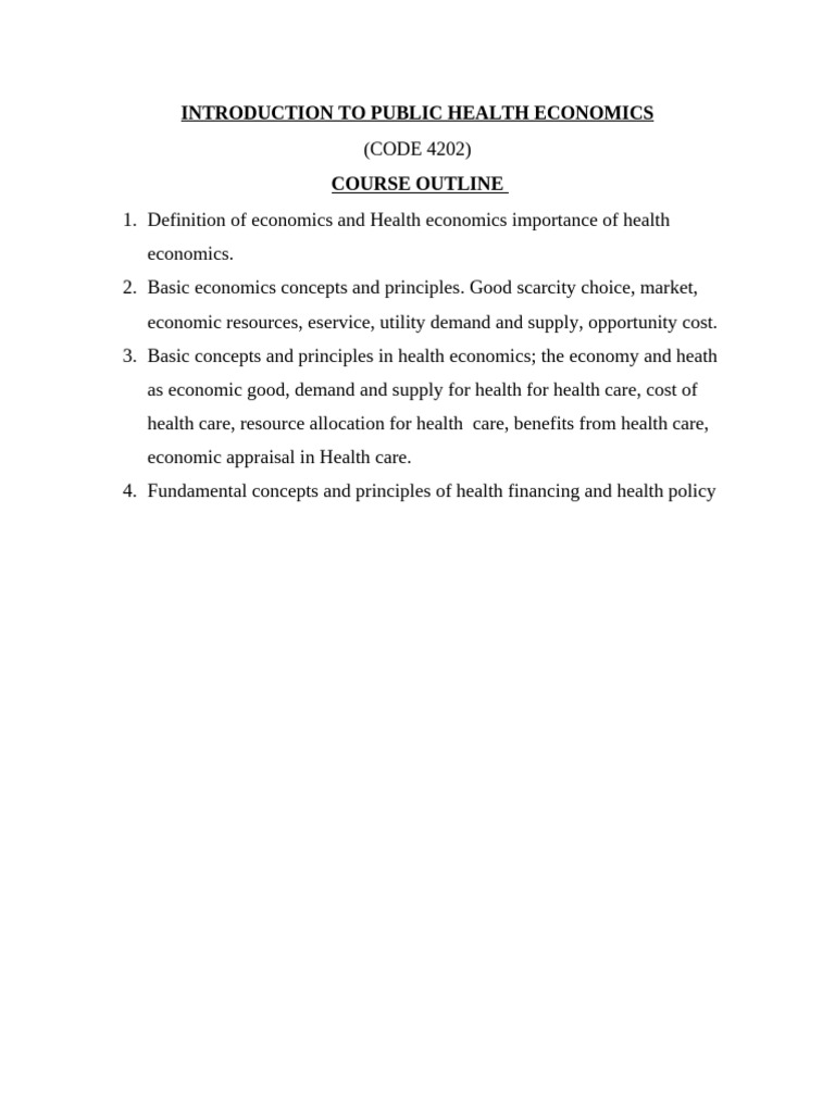 Public Health Economics Course Overview | PDF