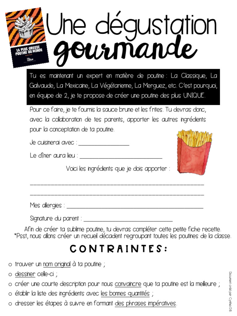 Crée ta poutine unique en classe | PDF