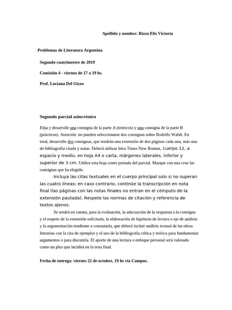 2do Parcial Elis Victoria Rizzo | PDF | Bibliografía | Testimonio