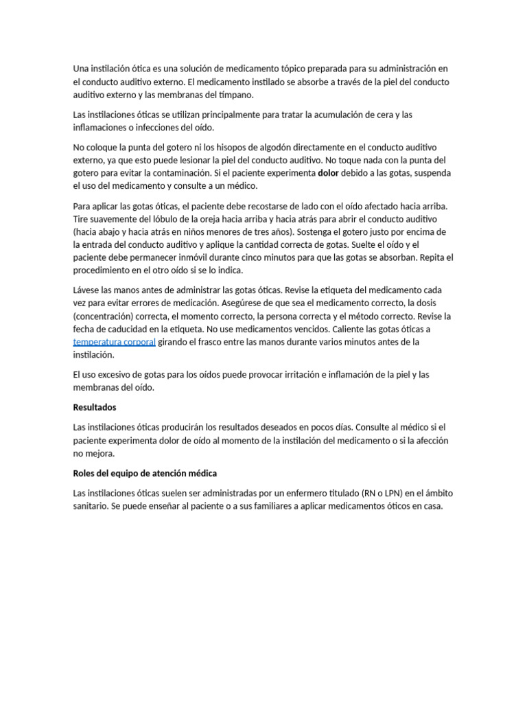 Instilación Ótica: Guía de Aplicación | PDF
