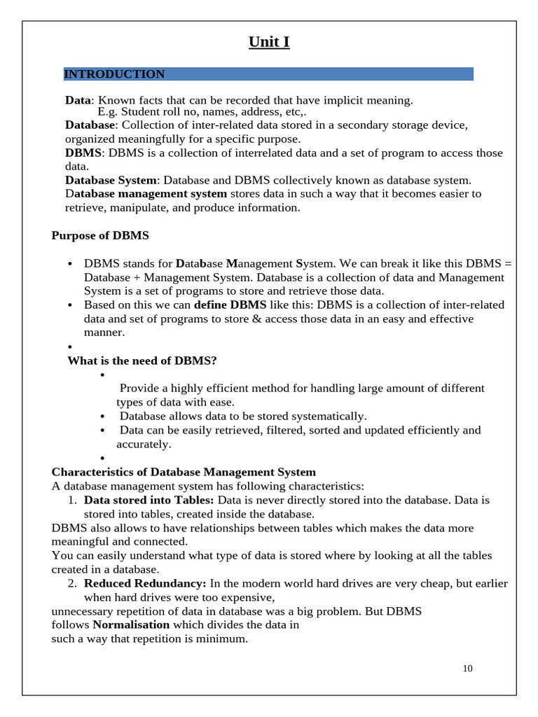 DBMS USA24302J Unit 1 and Unit 2 | PDF | Databases | Client–Server Model
