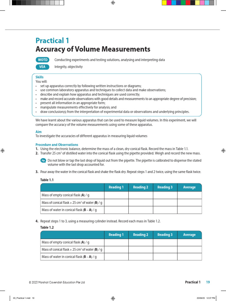 Practical 1 Measuring Volumes & 2 Diffusion | PDF | Experiment | Diffusion