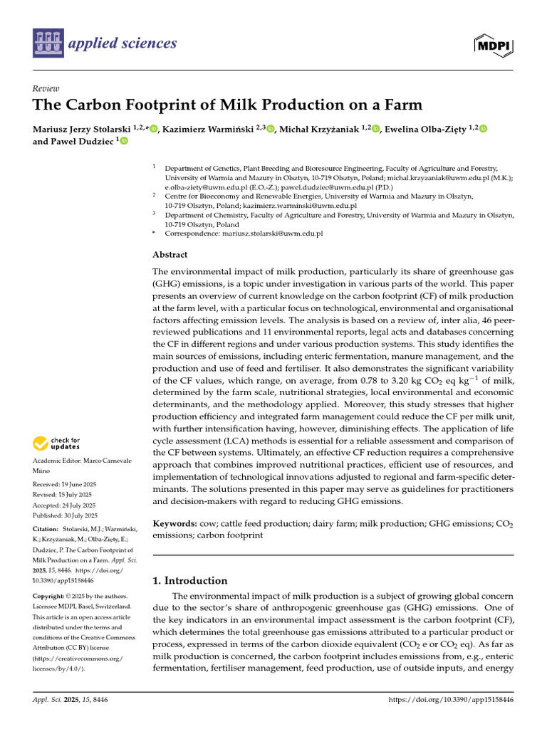 Carbon Footprint of Milk Production | PDF | Life Cycle Assessment ...