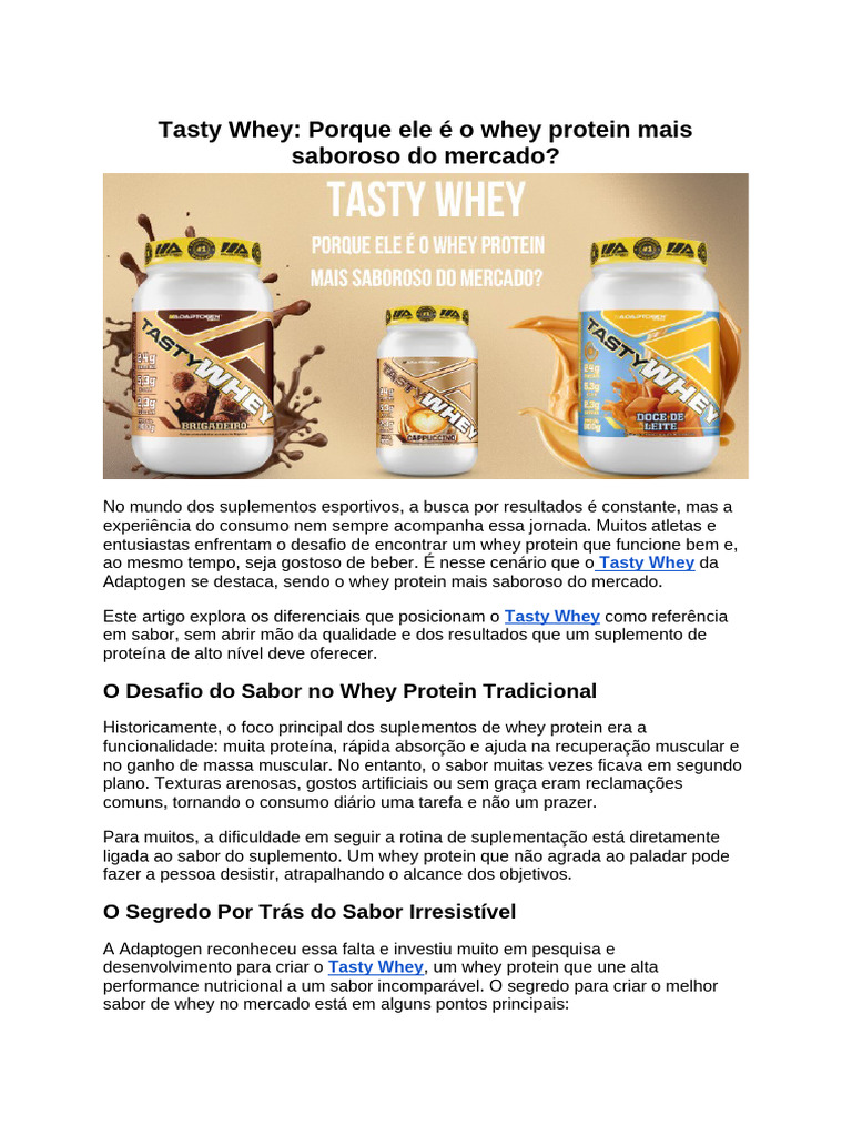 Tasty Whey_ Porque Ele é o Whey Protein Mais Saboroso Do Mercado | PDF | Gosto | Suplementos ...