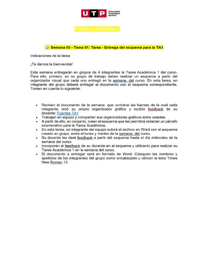 ? Semana 05 - Tema 01 Tarea - Entrega del esquema para la TA1 - NIVELACION DE REDACCION _ | PDF ...