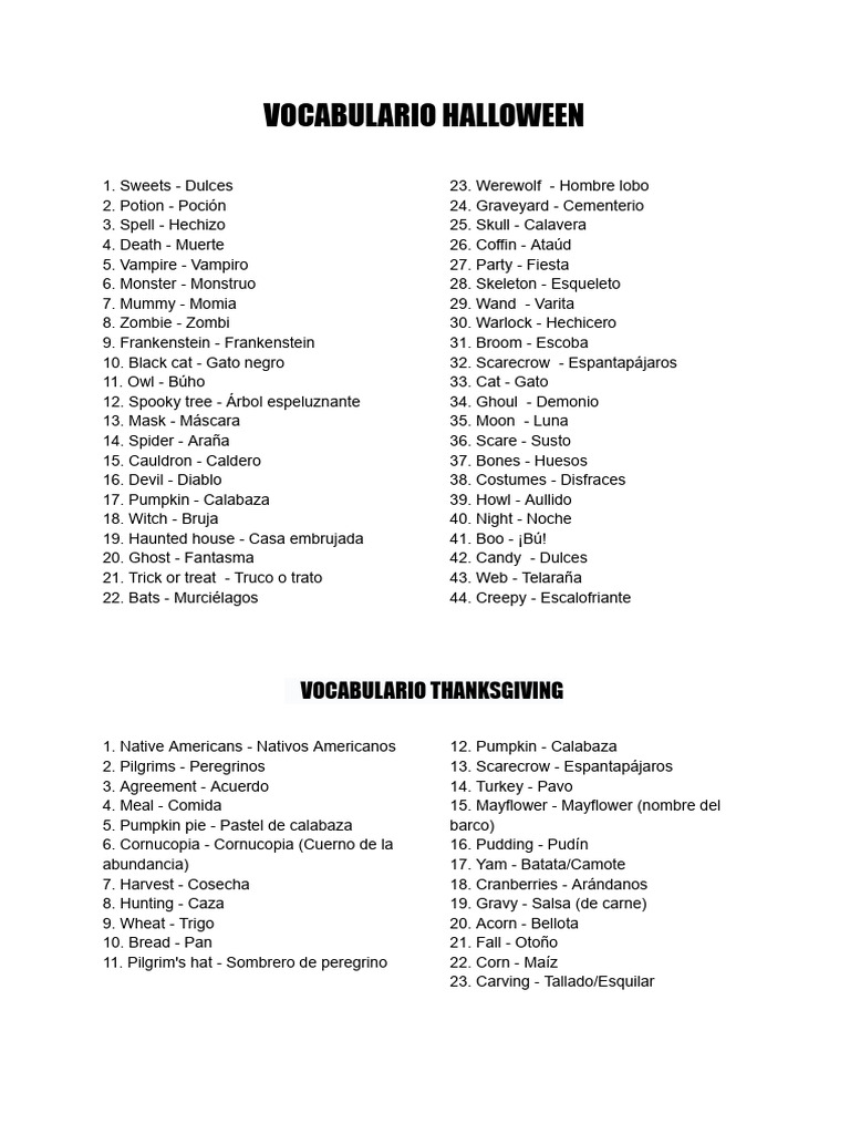 Vocabulario Halloween 2 | PDF