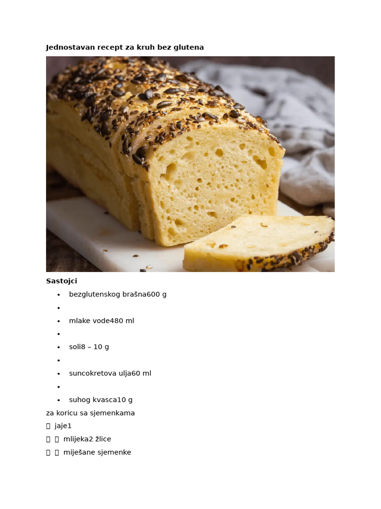 Jednostavan Recept Za Kruh Bez Glutena | PDF