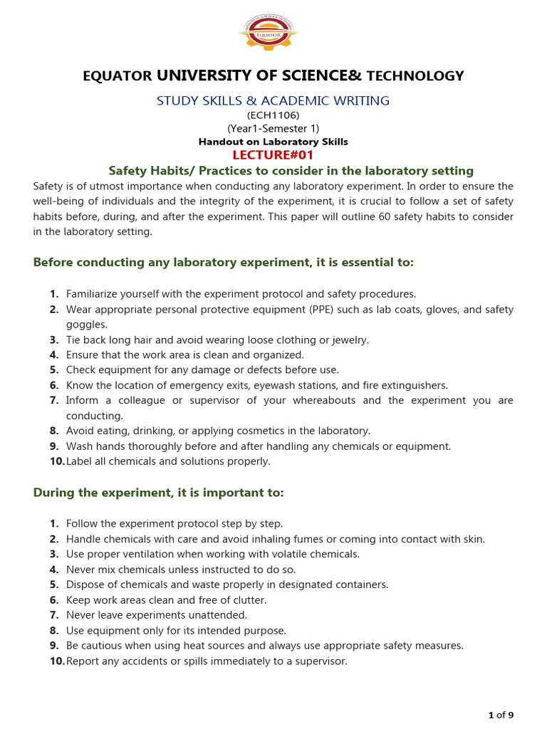 Laboratory Skills #002- Safety Practices & Errors in Experiments | PDF ...