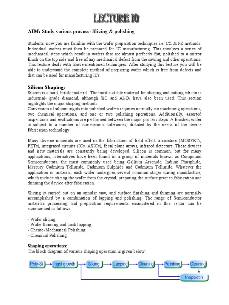 Lecture 10 Pdf Wafer Electronics Semiconductor Device Fabrication