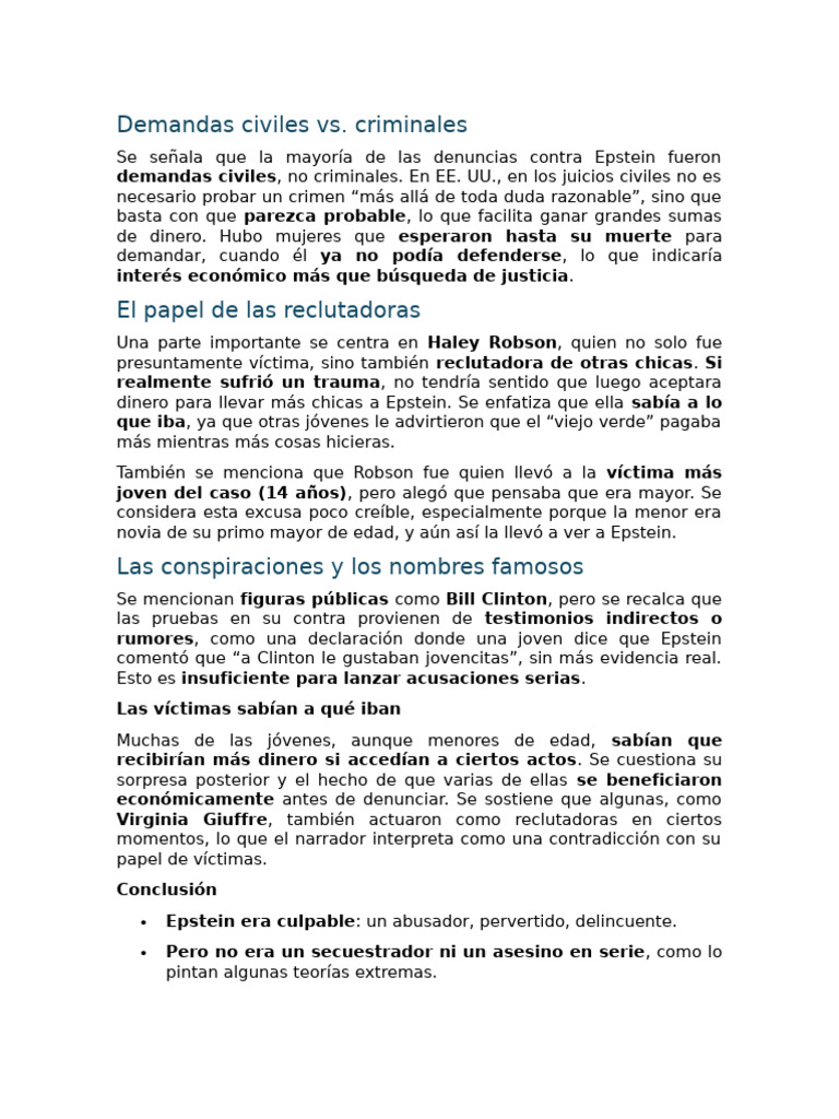Demandas Civiles y el Caso Epstein | PDF | Crímenes | Crimen y violencia