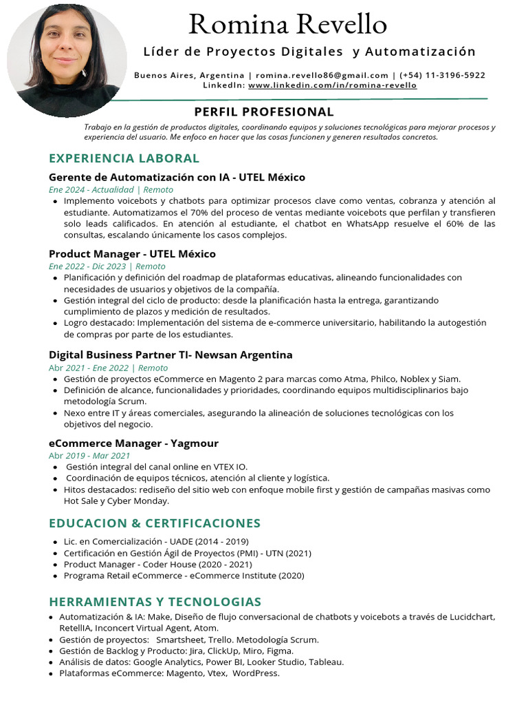 2025 CV Romina - Revello | PDF | Comercio electrónico | Inteligencia artificial