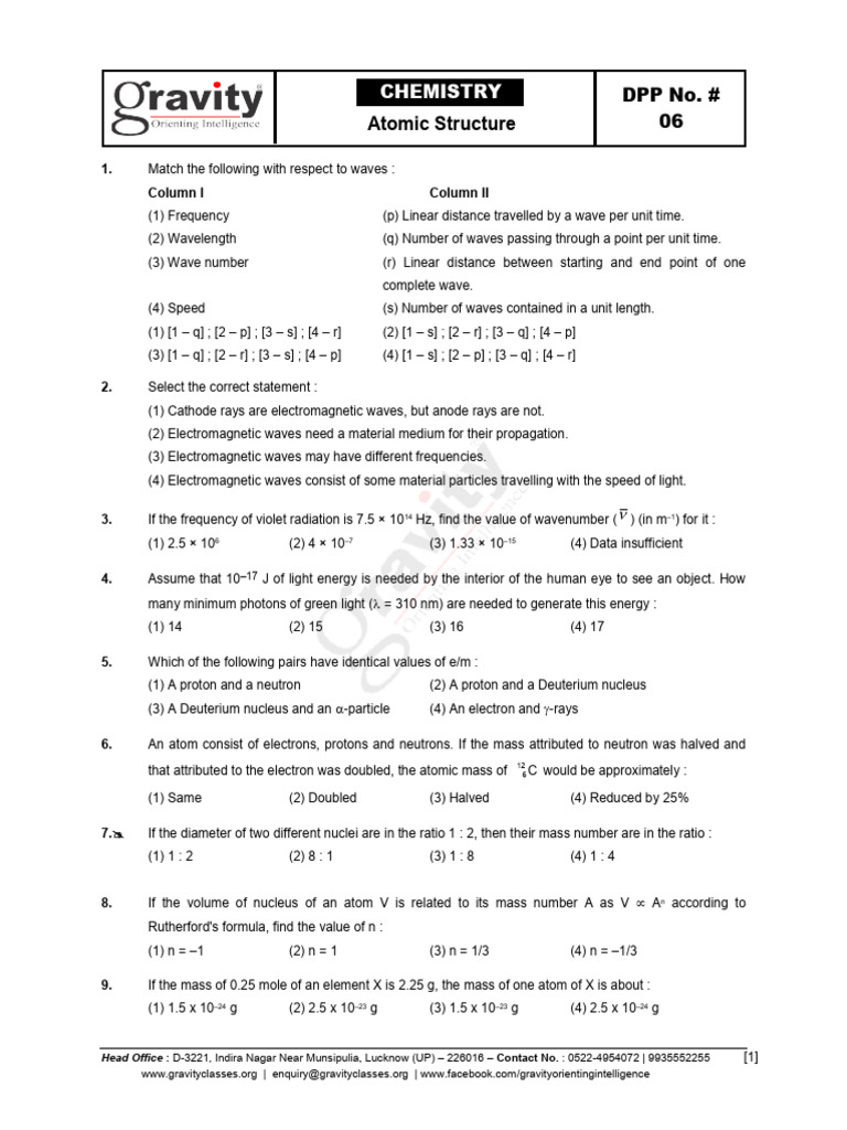 DPP No.06 - With Ans - Atomic | PDF | Waves | Atomic Nucleus