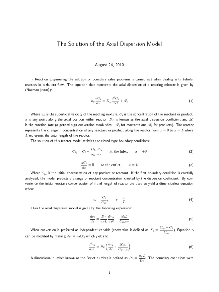 Axial Dispersion Model | PDF | Chemical Reactor | Chemical Engineering