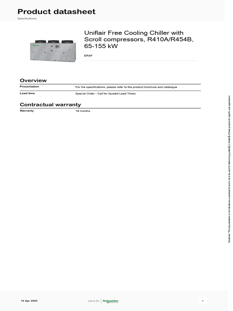 Uniflair Free Cooling Chiller Specs | PDF