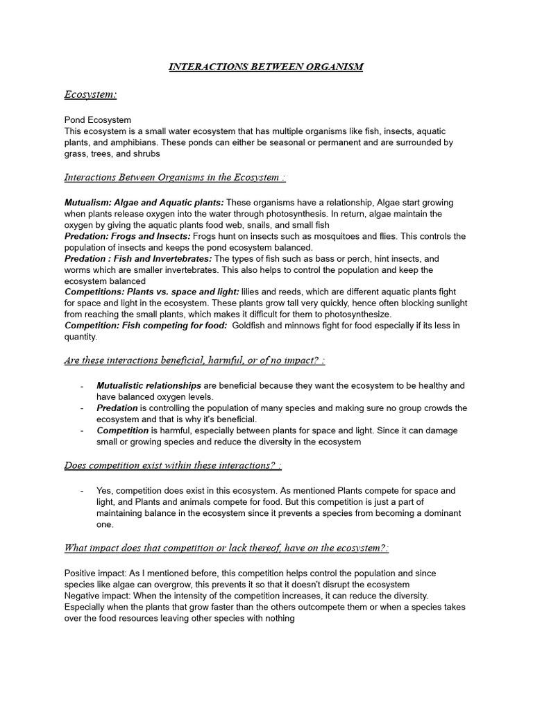 Biology Interactions Between Organisms. | PDF | Plants | Pond