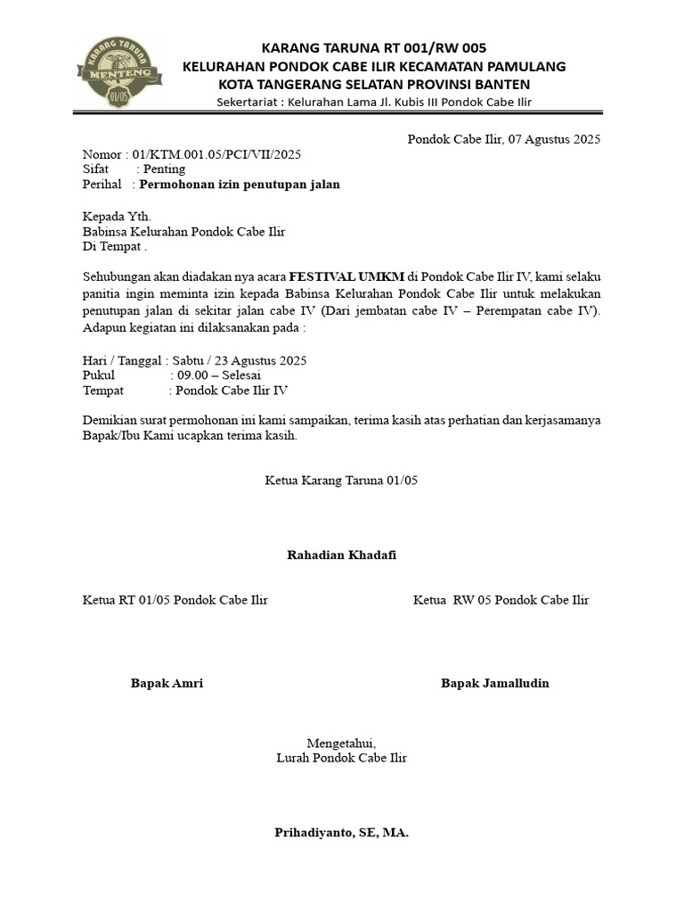 Surat Permohonan Izin | PDF