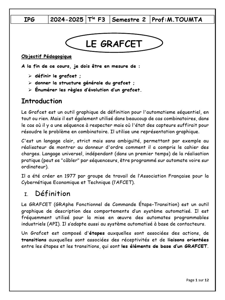 Le Grafcet | PDF | Automate programmable industriel | Ingénierie mécanique