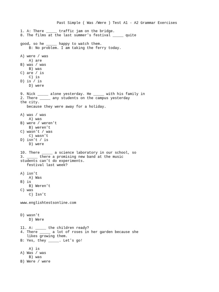 Past Simple Was/Were Test A1-A2 | PDF | Chess Openings | Chess Theory