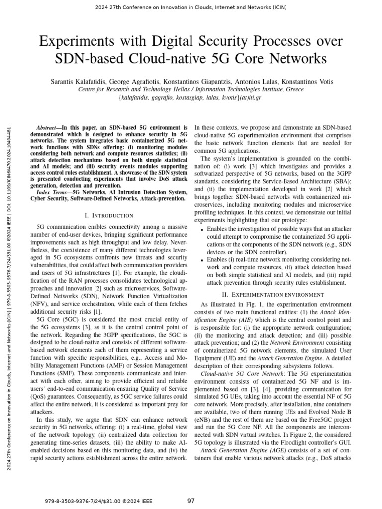 Experiments With Digital Security Processes Over SDN-Based Cloud-Native ...