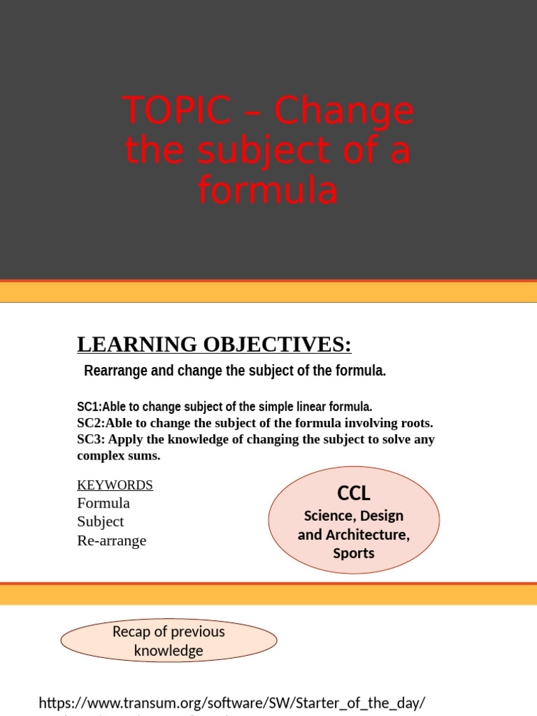 .Archlesson 2 - Rearrange The Formula of Subject | PDF