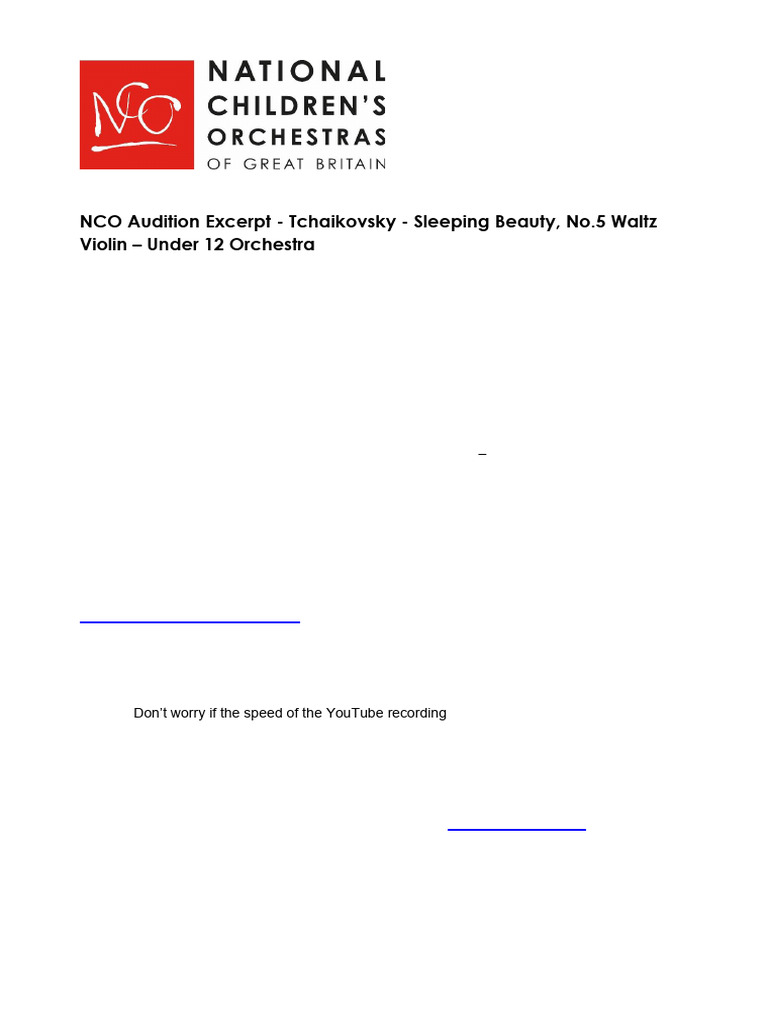 NCO Violin Audition Excerpt Guide | PDF