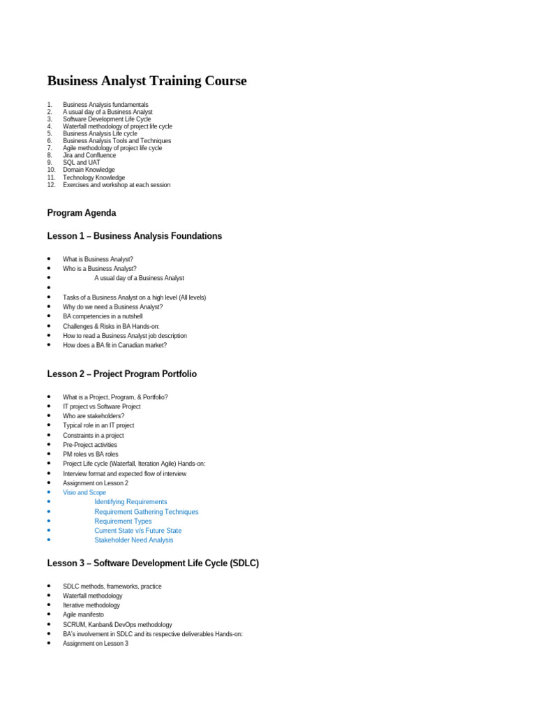 Business Analyst Course Syllabus | PDF | Software Testing | Analytics