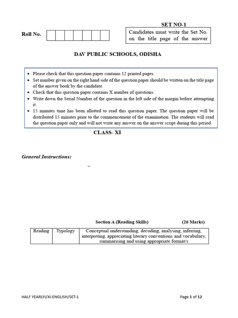 Assignment - Adcf9dd1 393e 4579 9dca 9f9ec74a09e0CL XI English Set 1 HY 2024 25 | PDF ...