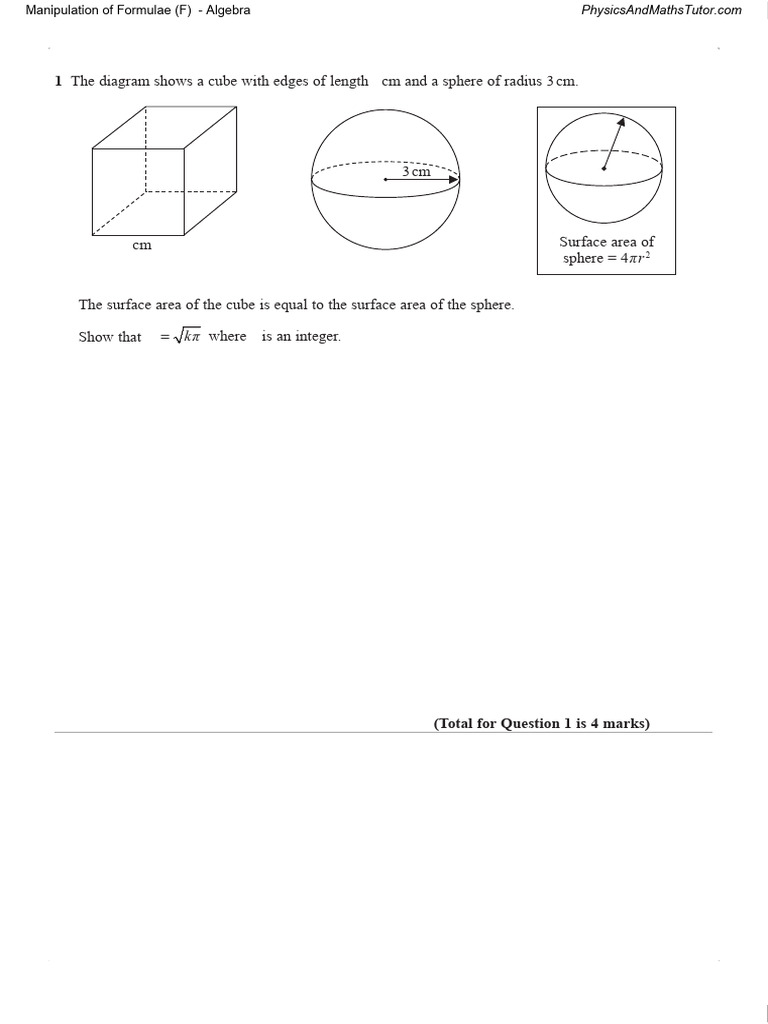 Manipulation of Formulae (F) QP | PDF | Area | Sphere