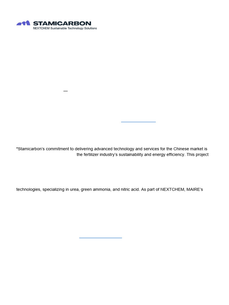 2024-07-XX Press Release Stamicarbon (MAIRE Group) Urea Plant Revamp ...