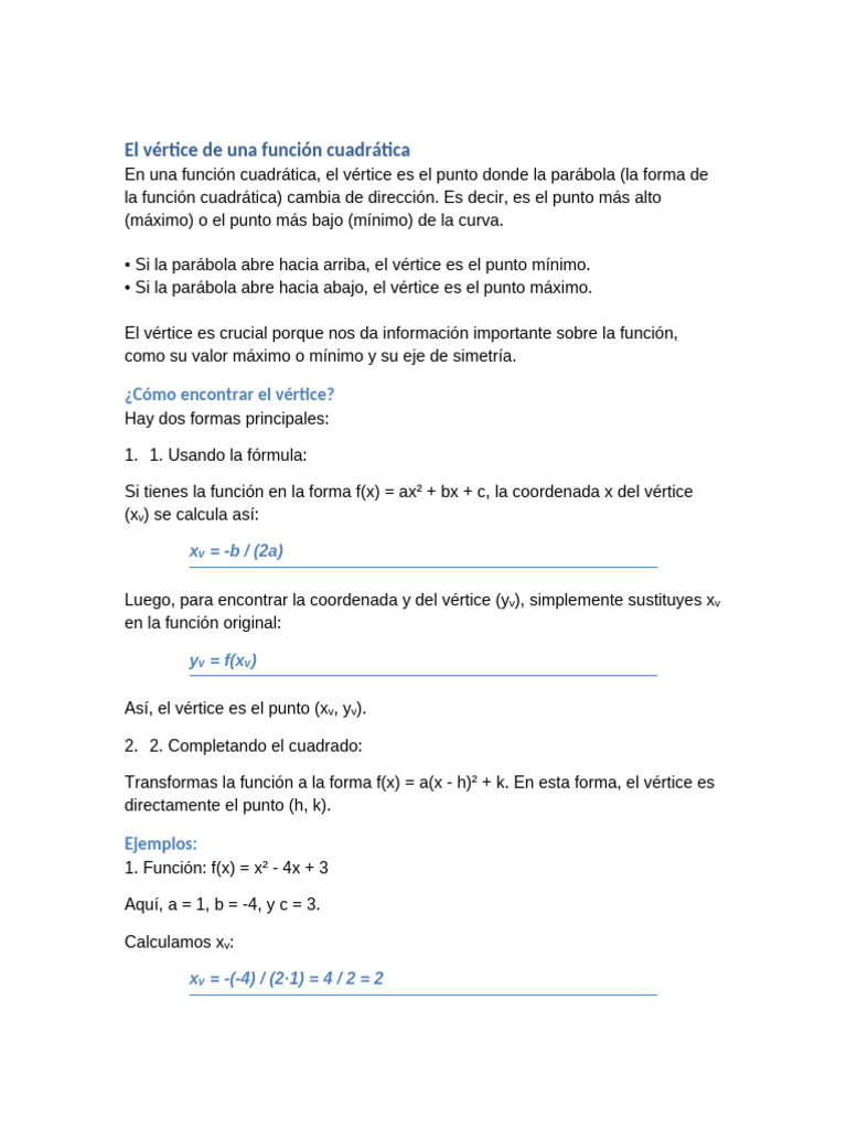 Vértice de una función cuadrática | PDF