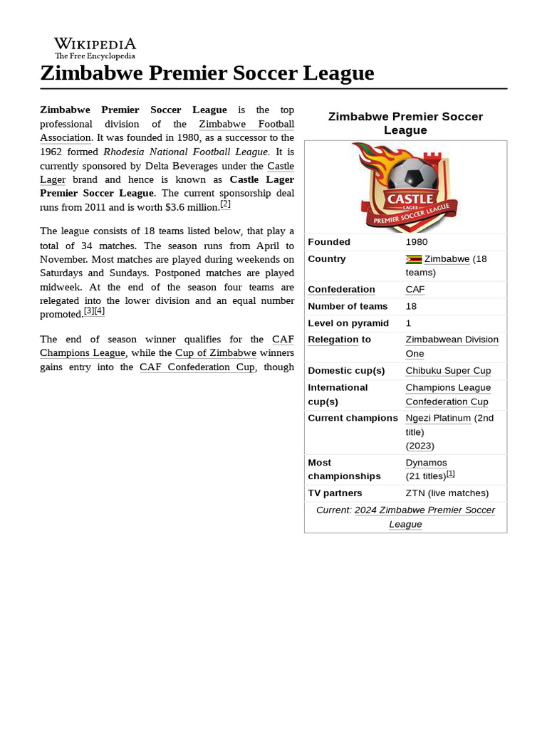 Zimbabwe Premier Soccer League | PDF | Association Football Clubs ...