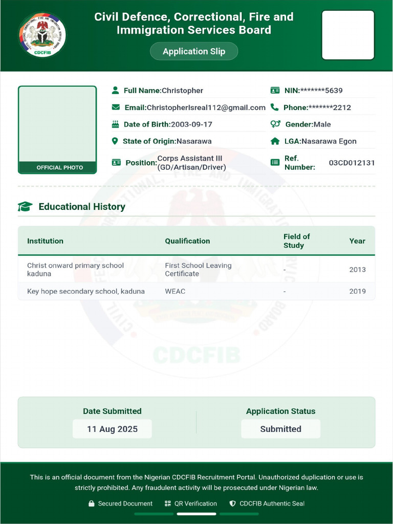 Cdcfib Application Slip | PDF