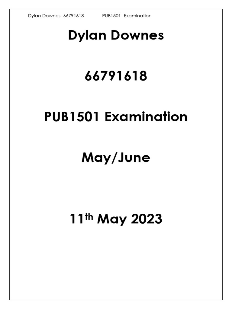 Dylan Downes 66791618 PUB1501 Exam | PDF | Social Contract | Government