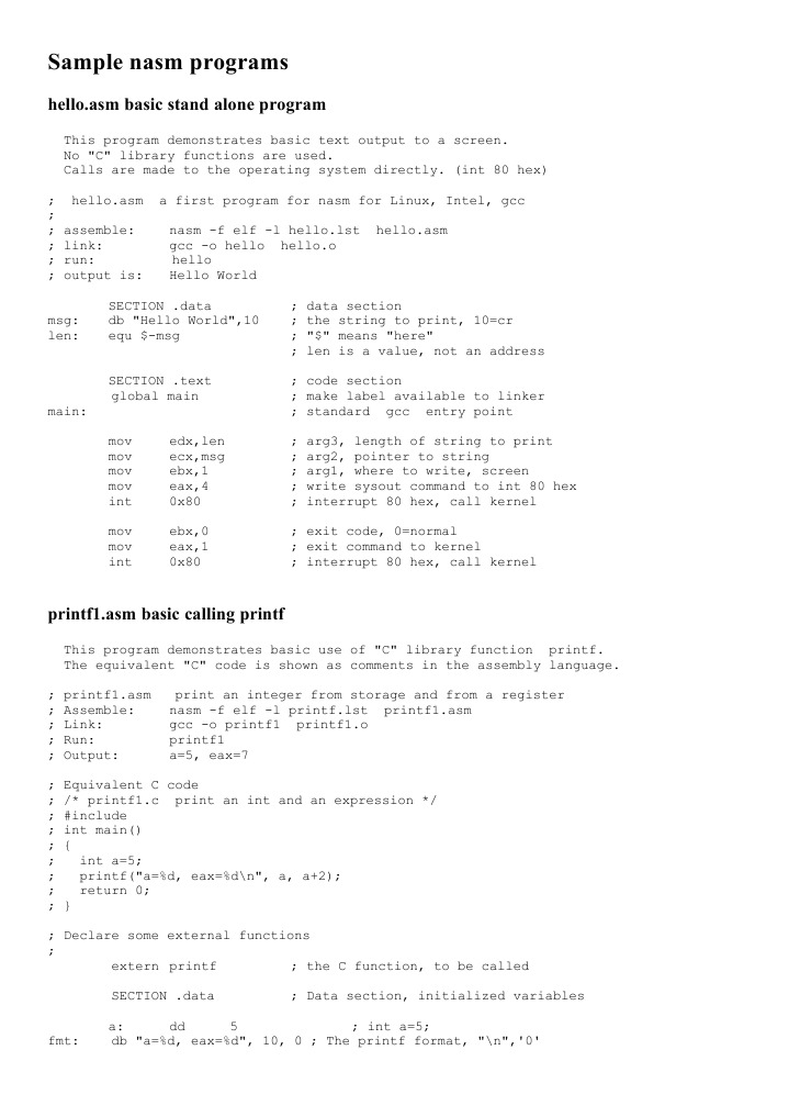 Sample Nasm Programs | PDF | C (Programming Language) | Integer (Computer Science)