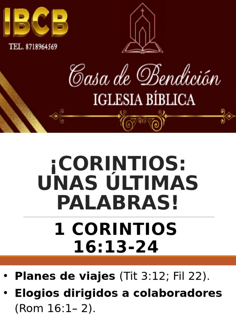 1 Cor. 16.13-24.corintios, Unas Últimas Palabras | PDF | Primera epístola a los corintios ...