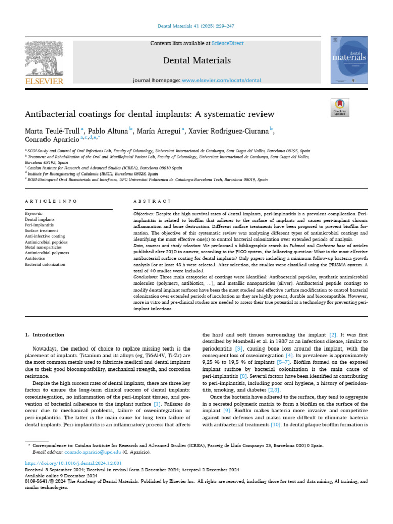 Antibacterial Coatings For Dental Implants - A Systematic Review | PDF ...