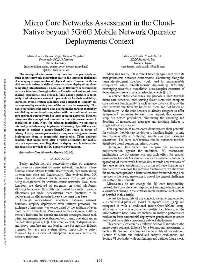Micro Core Networks Assessment in The Cloud-Native Beyond 5G 6G Mobile Network Operator ...
