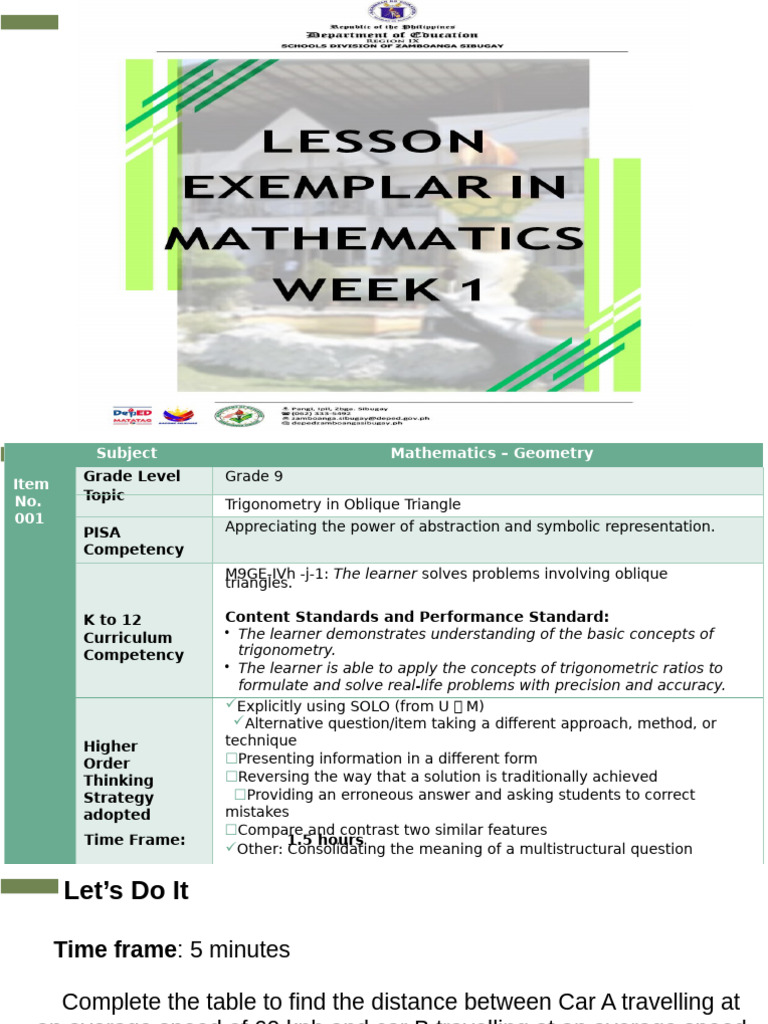 Le-Math 9 Week 1 (Pisa Lc1) | PDF | Trigonometry | Triangle Geometry
