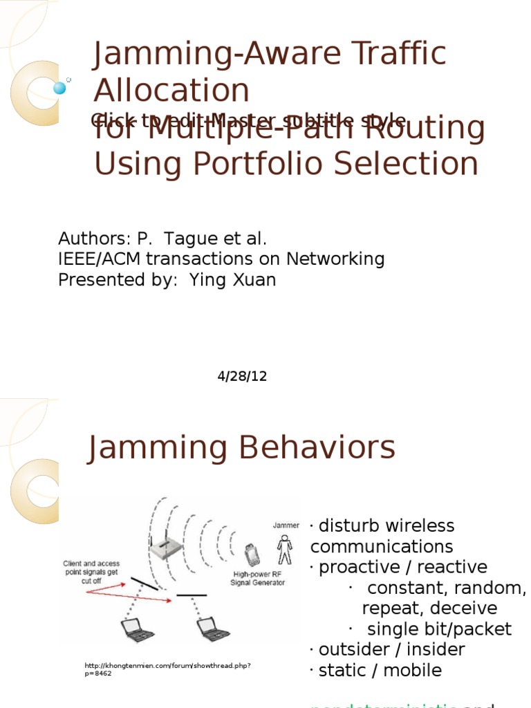 Jamming-Aware Traffic Allocation For Multiple-Path Routing Using Portfolio Selection | PDF ...