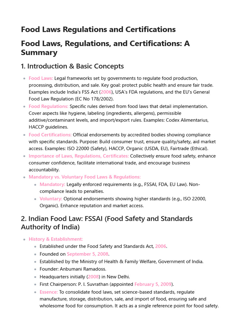 Food Laws Regulations and Certifications | PDF | Food Safety