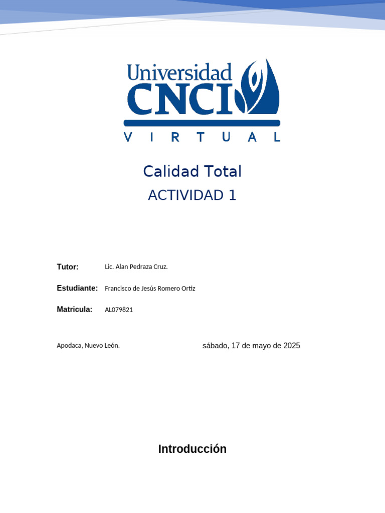 Calida Total Actividad 1 | PDF | Calidad (comercial) | Business