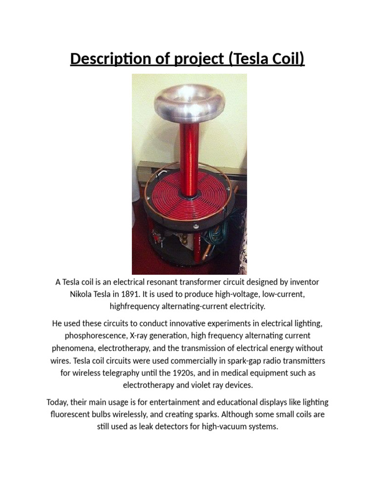 Tesla Coil Project Overview and Materials | PDF